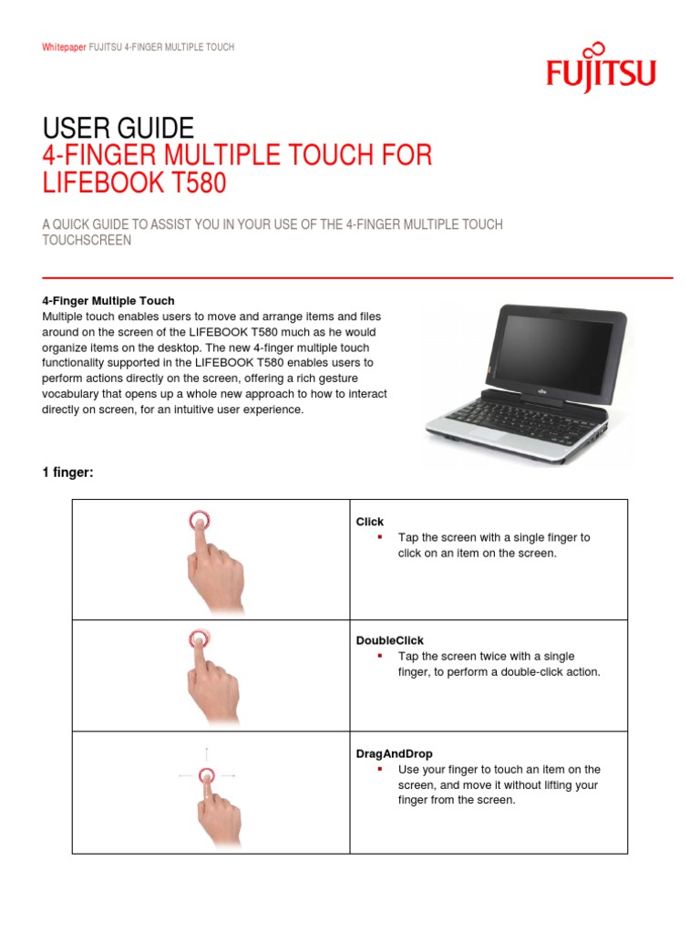 Fujitsu LIFEBOOK T580 4 Finger Multiple Touch | PDF | Touchscreen ...