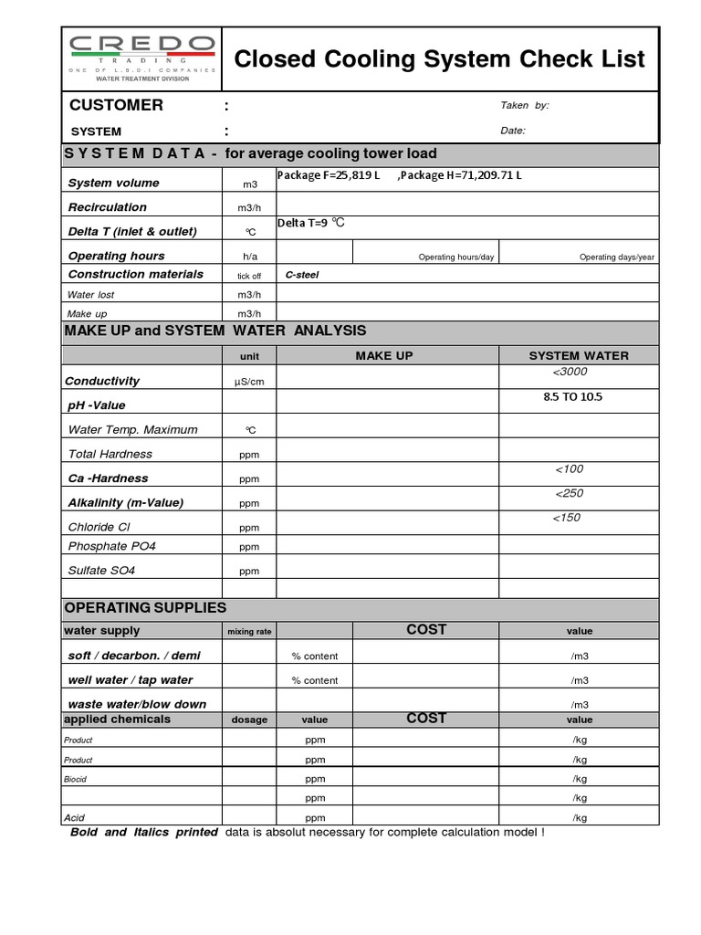 Checklist Cooling Tower | PDF | Parts Per Notation | Alkalinity