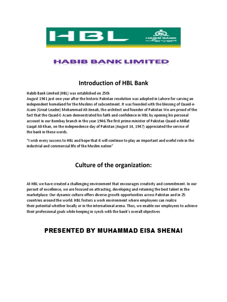 Introduction of HBL Bank | PDF | Muhammad Ali Jinnah | Pakistan