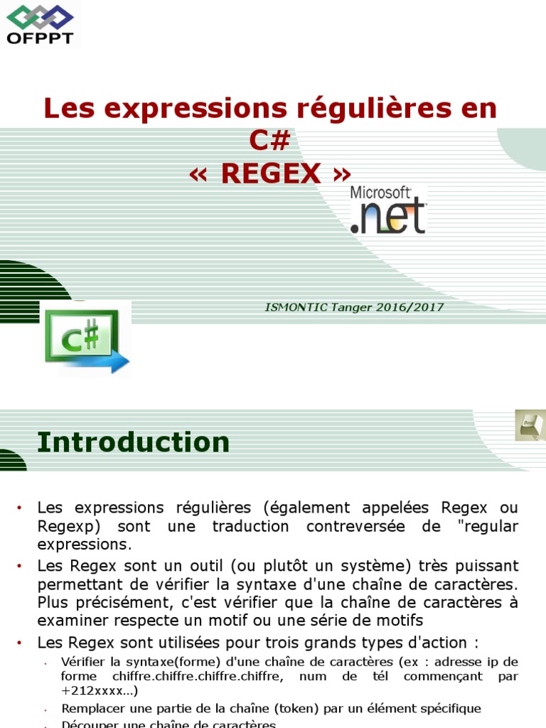 Cours C# 8 Regex | PDF | Notation | Communication écrite