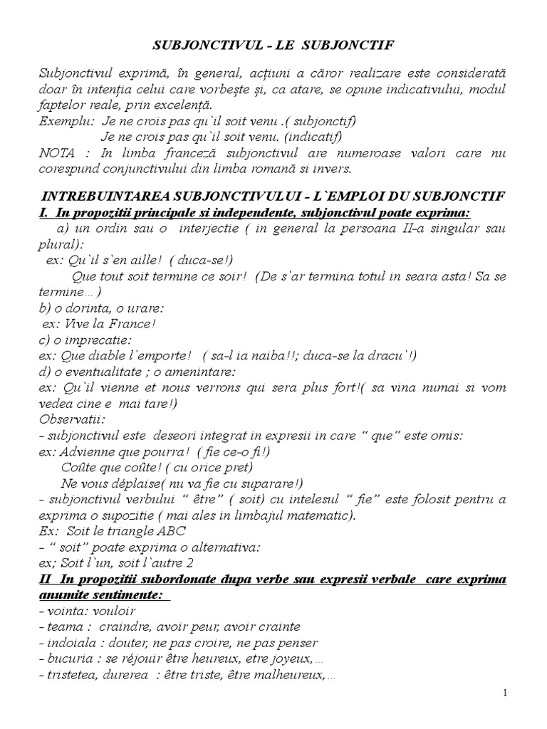 Subjonctivul - Le Subjonctif | PDF