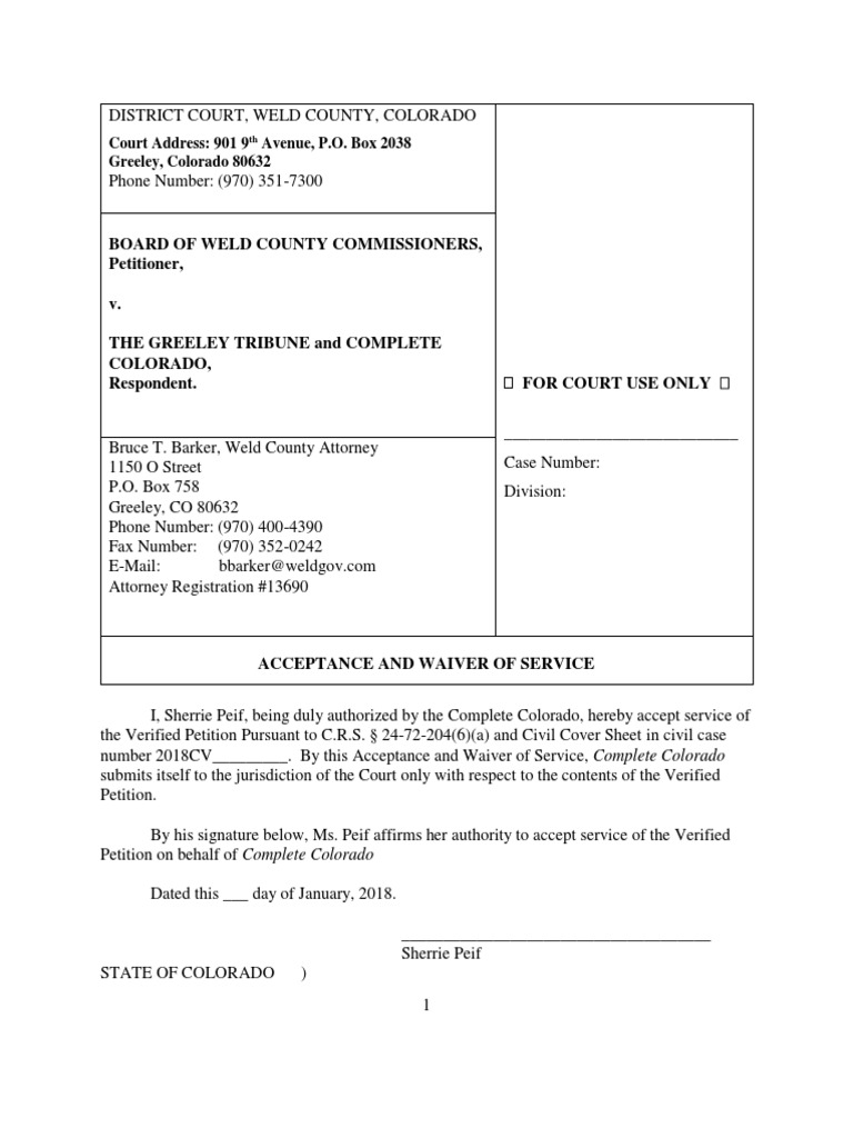 Acceptance and Waiver of Service Peif | PDF