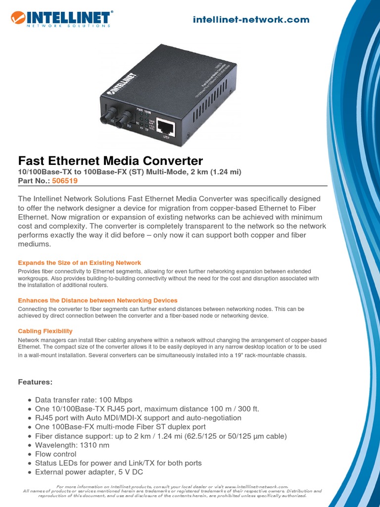 Fast Ethernet Media Converter Converts Copper to Fiber | PDF | Computer ...
