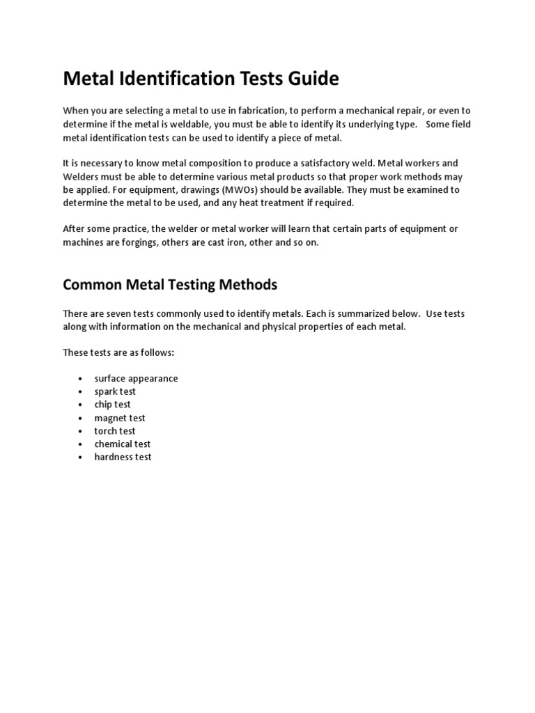 Metal Identification Tests Guide | Hardness | Steel