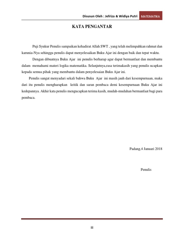 Kata Pengantar Dan Daftar Isi Buku Ajar | PDF