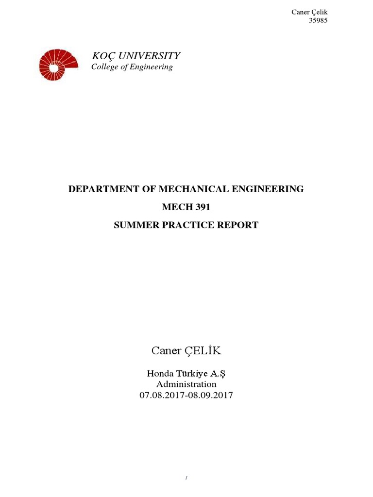 Engineering Summer Practice Report Example | PDF | Honda | Turnover ...