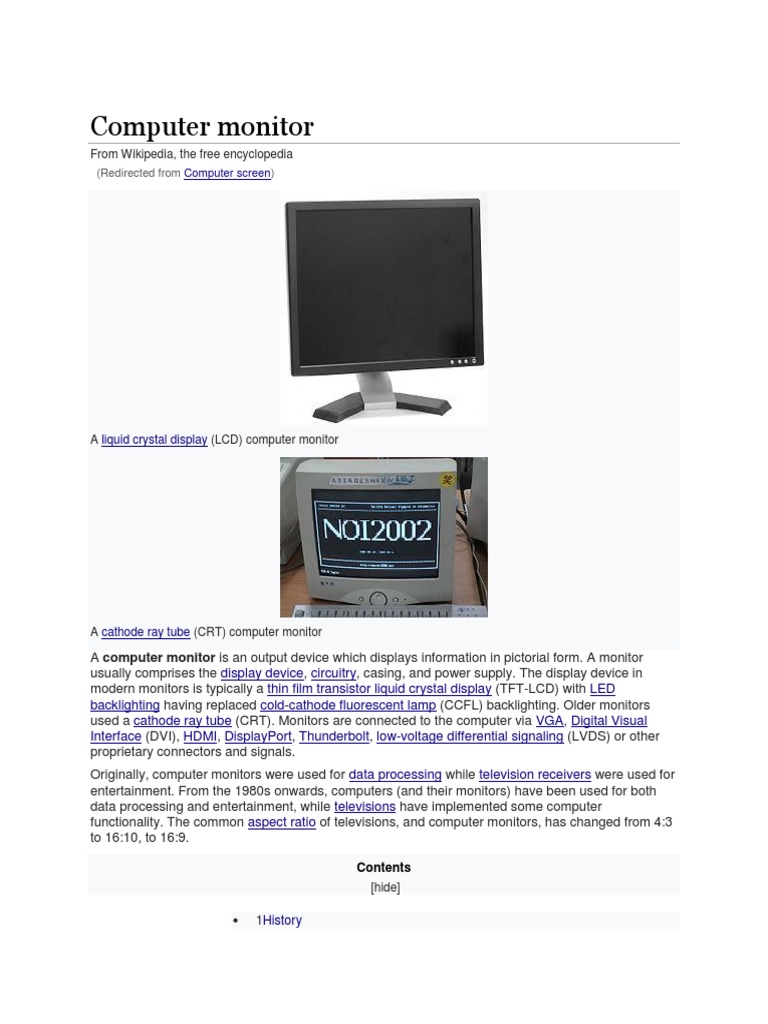 Computer Monitor: From Wikipedia, The Free Encyclopedia | PDF ...