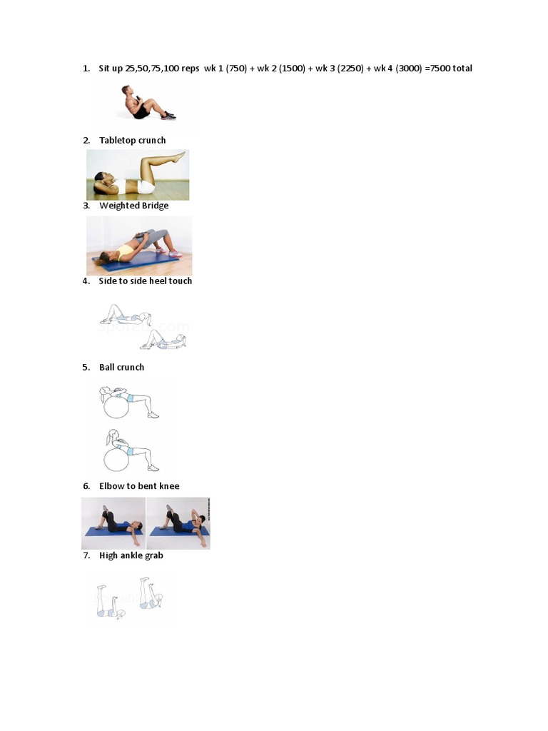 Sit Up 25,50,75,100 Reps WK 1 (750) + WK 2 (1500) + WK 3 (2250) + WK 4 (3000) 7500 Total | PDF