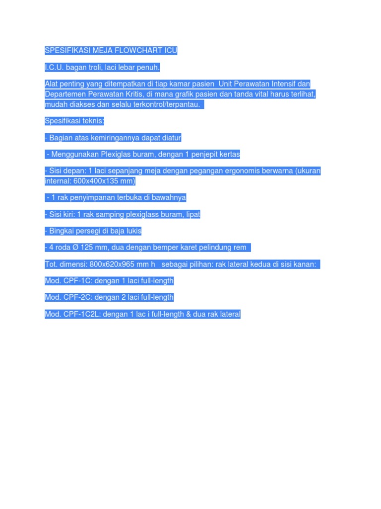 ICU Flowchart Cart Specifications | PDF
