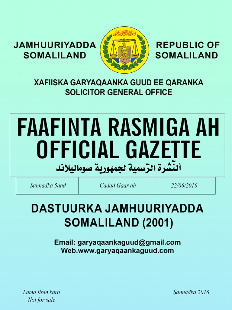 Dastuurka Jamhuuriyadda Somaliland. 2001 PDF | PDF