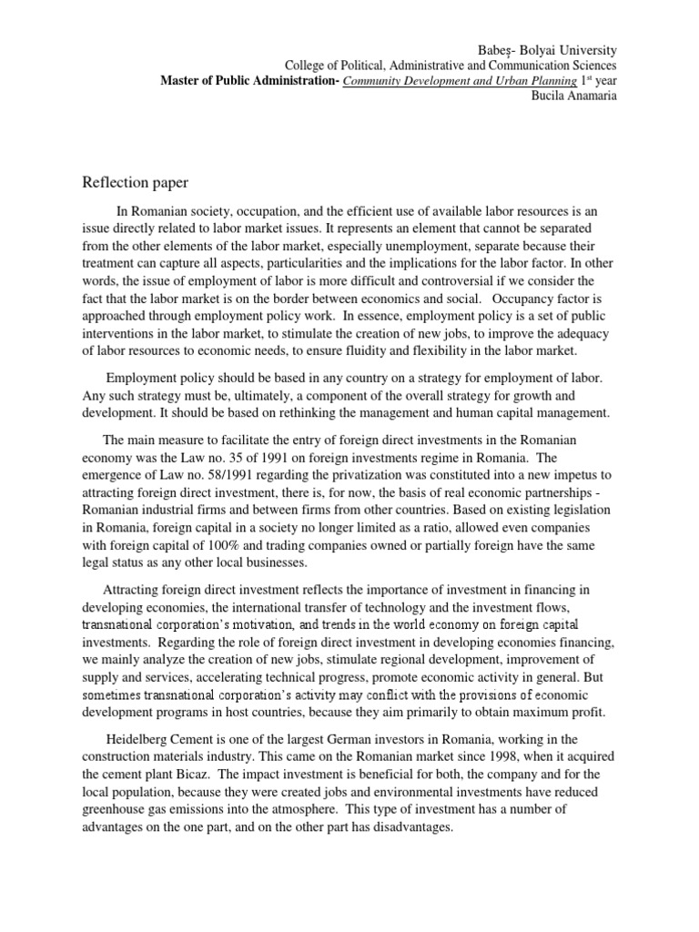 Reflection Paper Pdf Labour Economics Investing