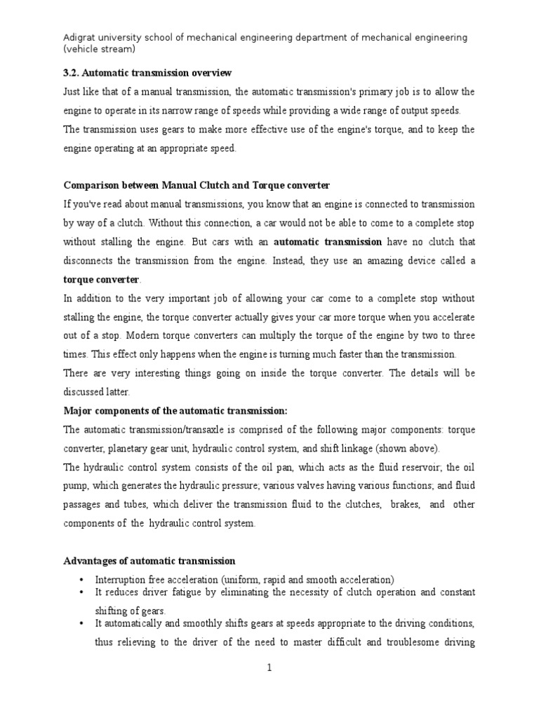 Automatic Transmission System | PDF | Transmission (Mechanics ...