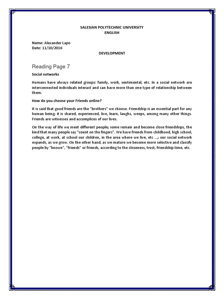 Reading Page 7: Salesian Polytechnic University English Name: Alexander ...