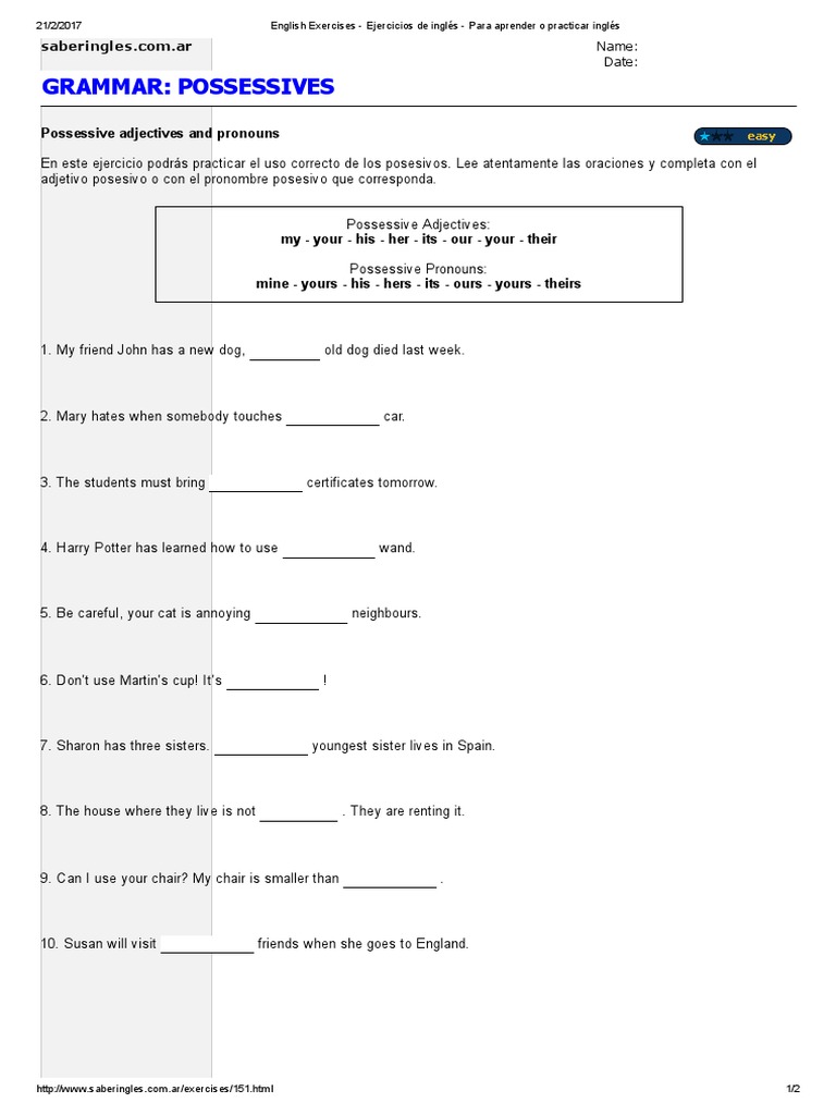 English Exercises - Ejercicios de Inglés - para Aprender o Practicar ...