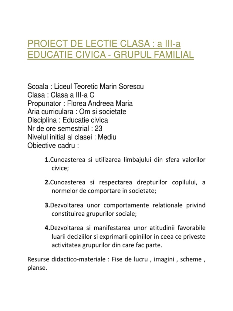Proiect de Lectie Clasa A 3 A | PDF