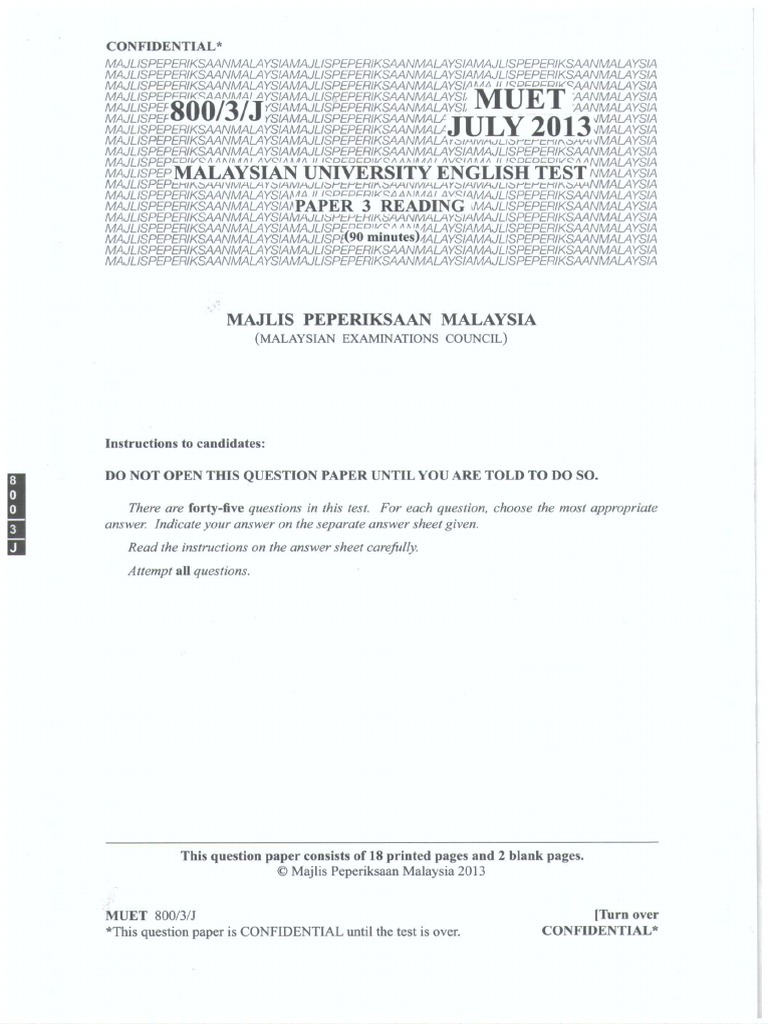 MUET July 2013 Reading Questions | PDF
