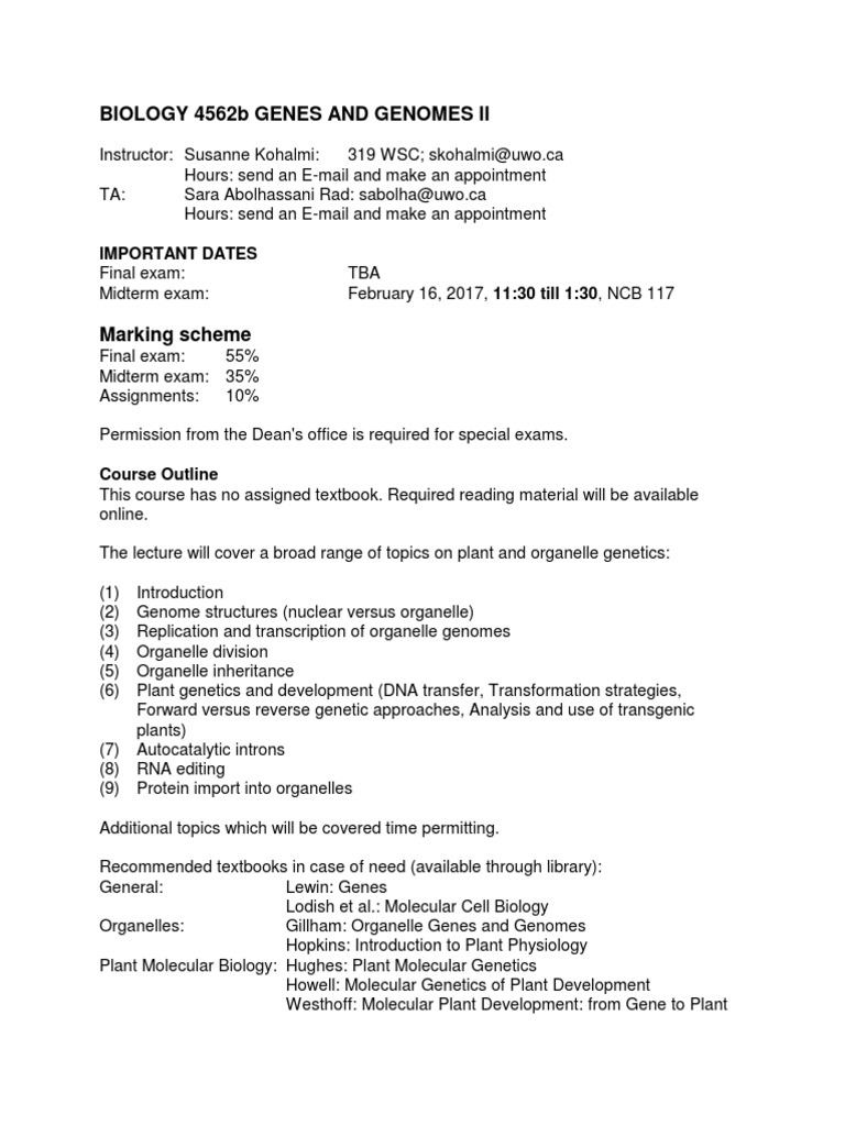Genes and Genomes II Course Guide | PDF | Gene | Genome