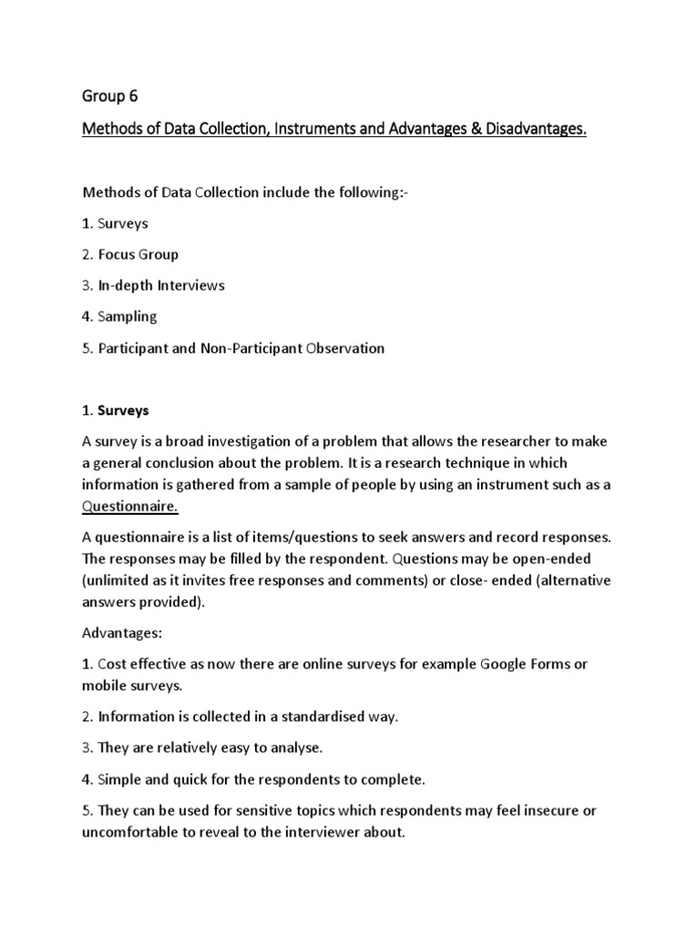 Group 6 Methods of Data Collection, Instruments and Advantages ...