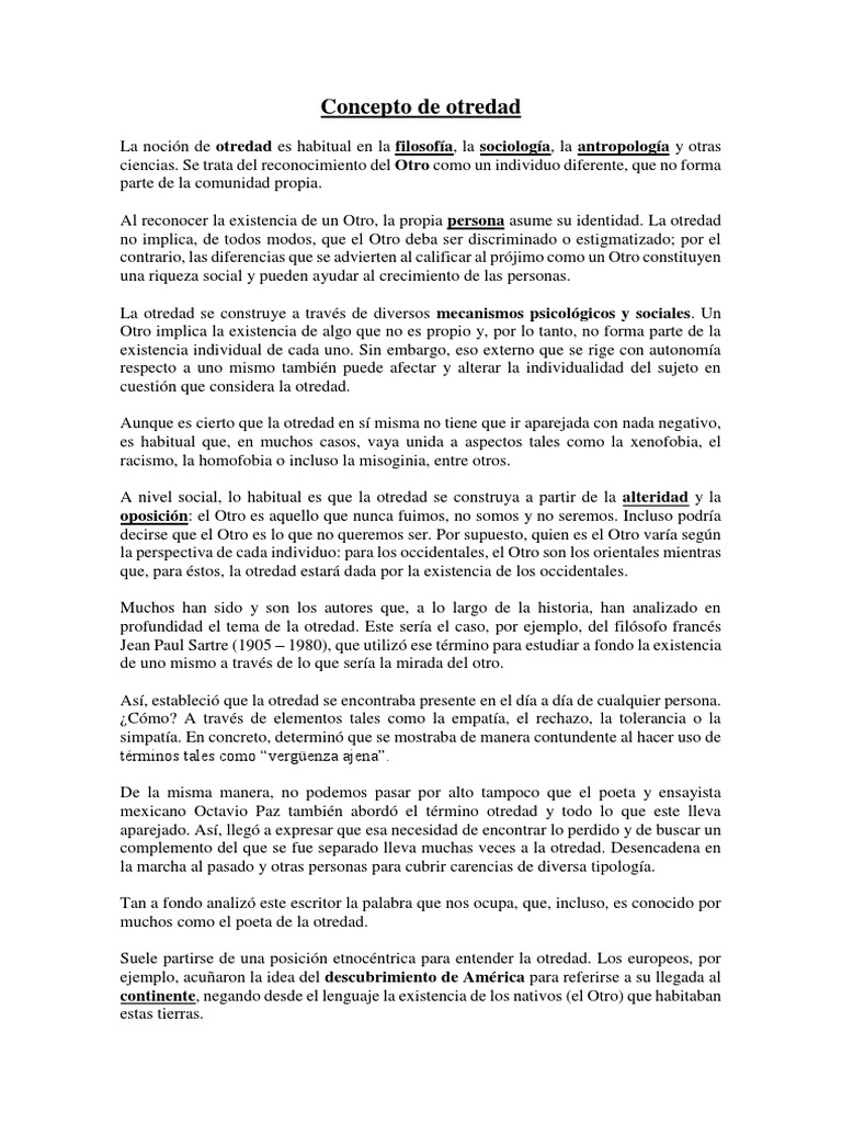 Concepto de Otredad | PDF | Existencia | Filosofía
