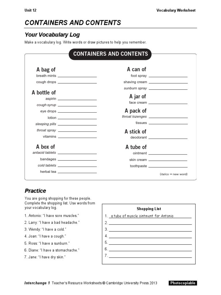 Interchange4thEd Level1 Unit12 Vocabulary Worksheet | PDF