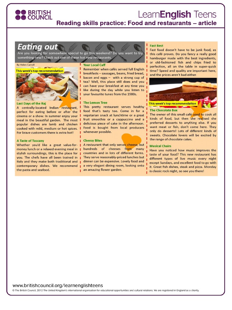 Food and Restaurants - Article 0 | PDF