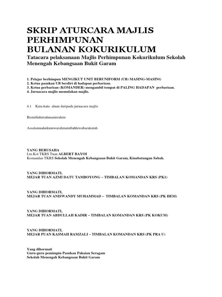 Skrip Aturcara Majlis Perhimpunan Bulanan | PDF