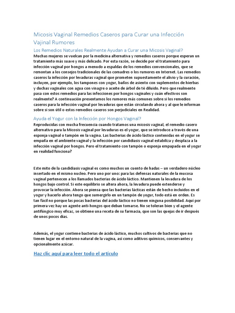 Micosis Vaginal Remedios Caseros para Curar Una Infección Vajinal ...