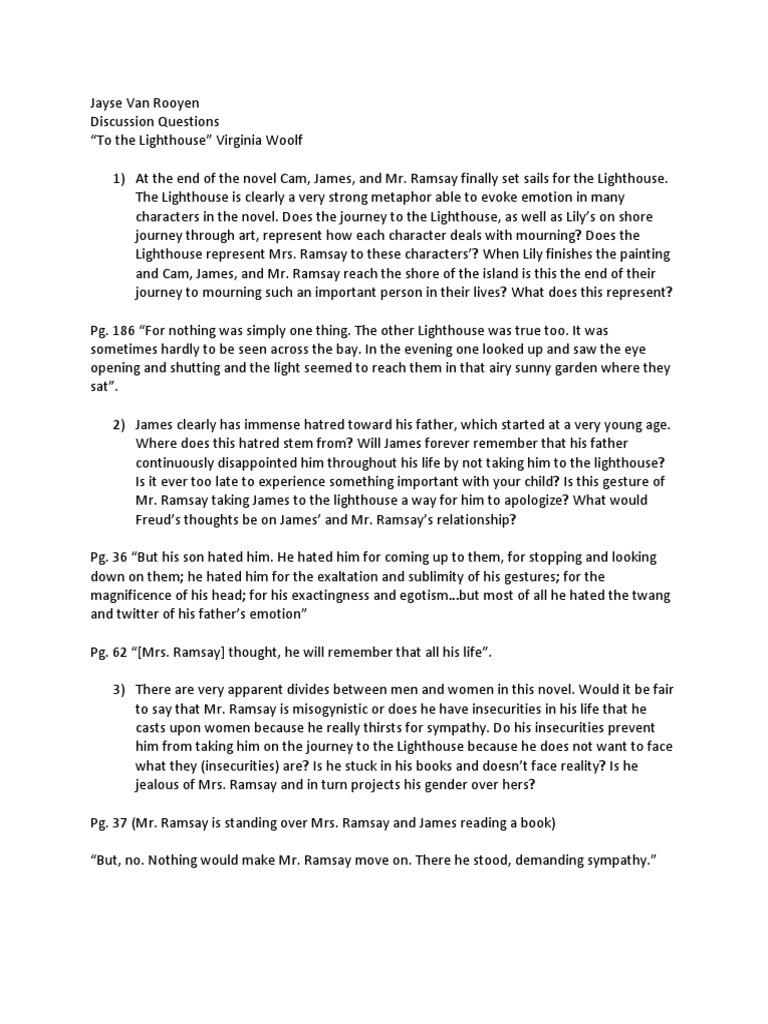 Discussion Questions on "To the Lighthouse" | PDF | To The Lighthouse ...