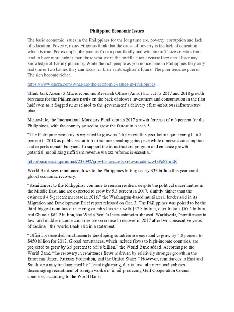 Current Economic Issues in the Philippines | PDF | Philippines ...