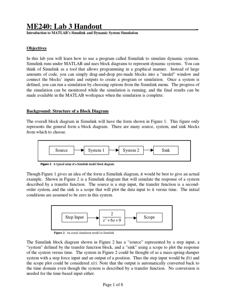 ME340 Lab03 Handout Simulink Intro | PDF | Laplace Transform | Matlab ME340 Lab03 Handout Simulink Intro | PDF | Laplace Transform | Matlab