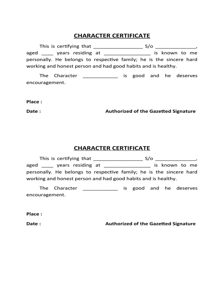 Character Certificate