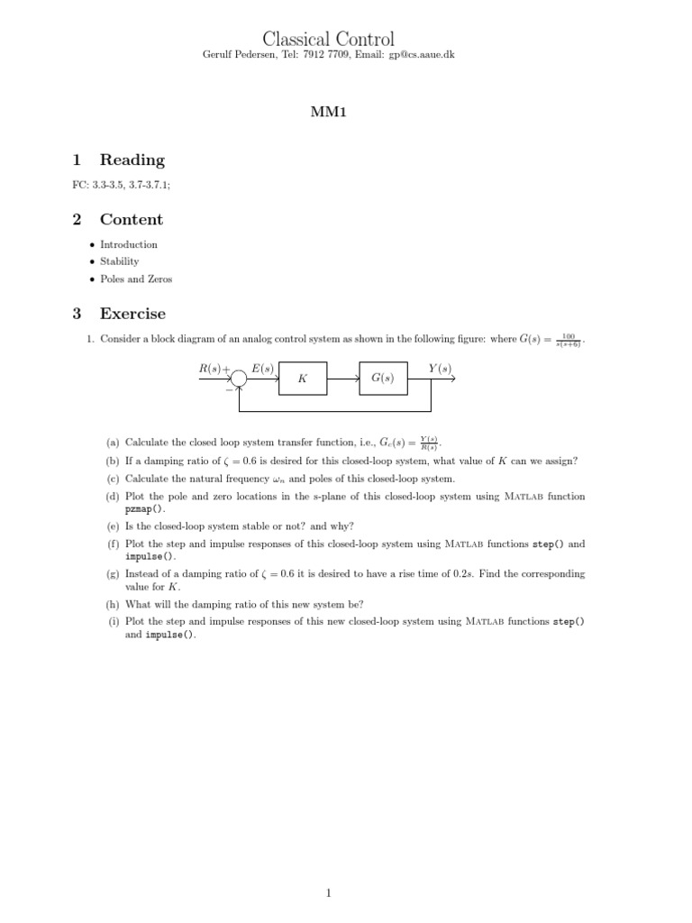 Classical Control: 1 Reading | PDF