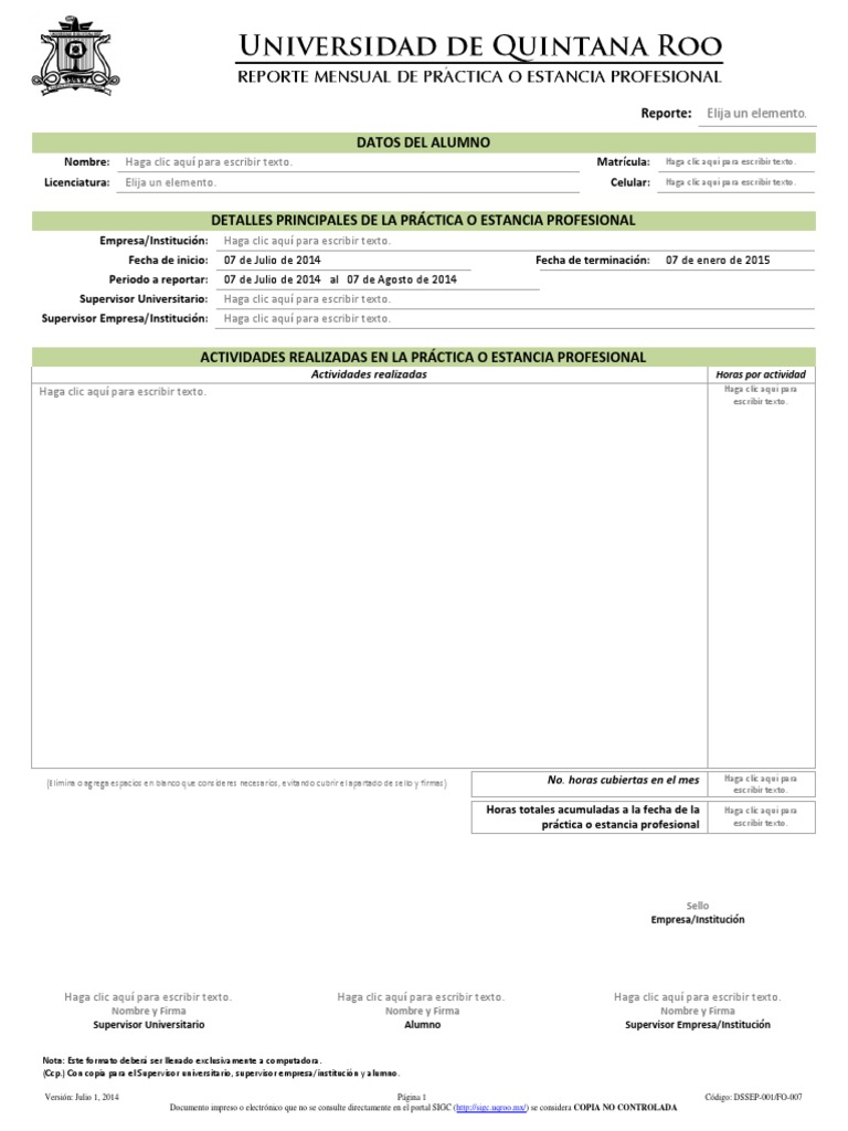 Reporte Mensual de Práctica-Estancia Profesional (DSSEP-001 - FO-007 ...