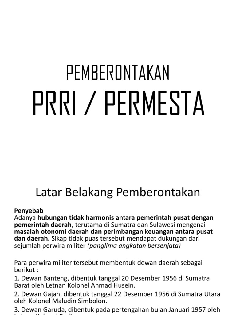 Sejarah Pemberontakan PRRI/Permesta | PDF