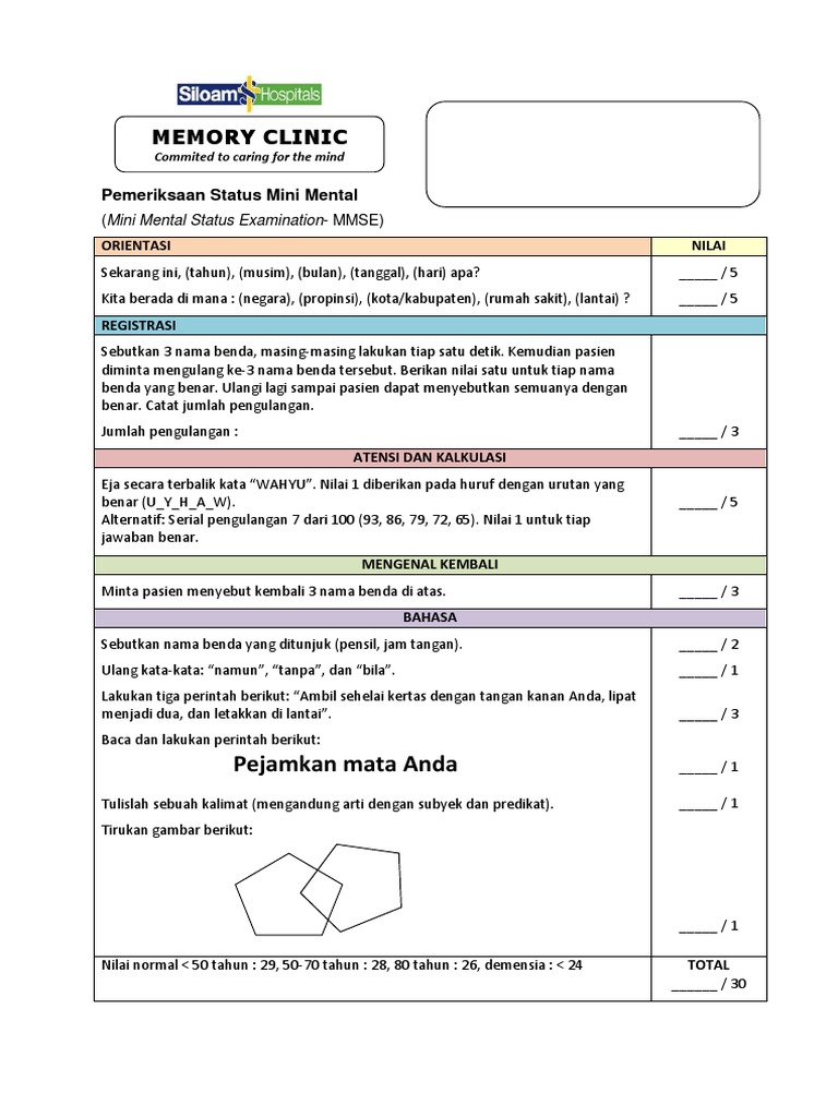 Pemeriksaan Status Mini Mental - MMSE | PDF