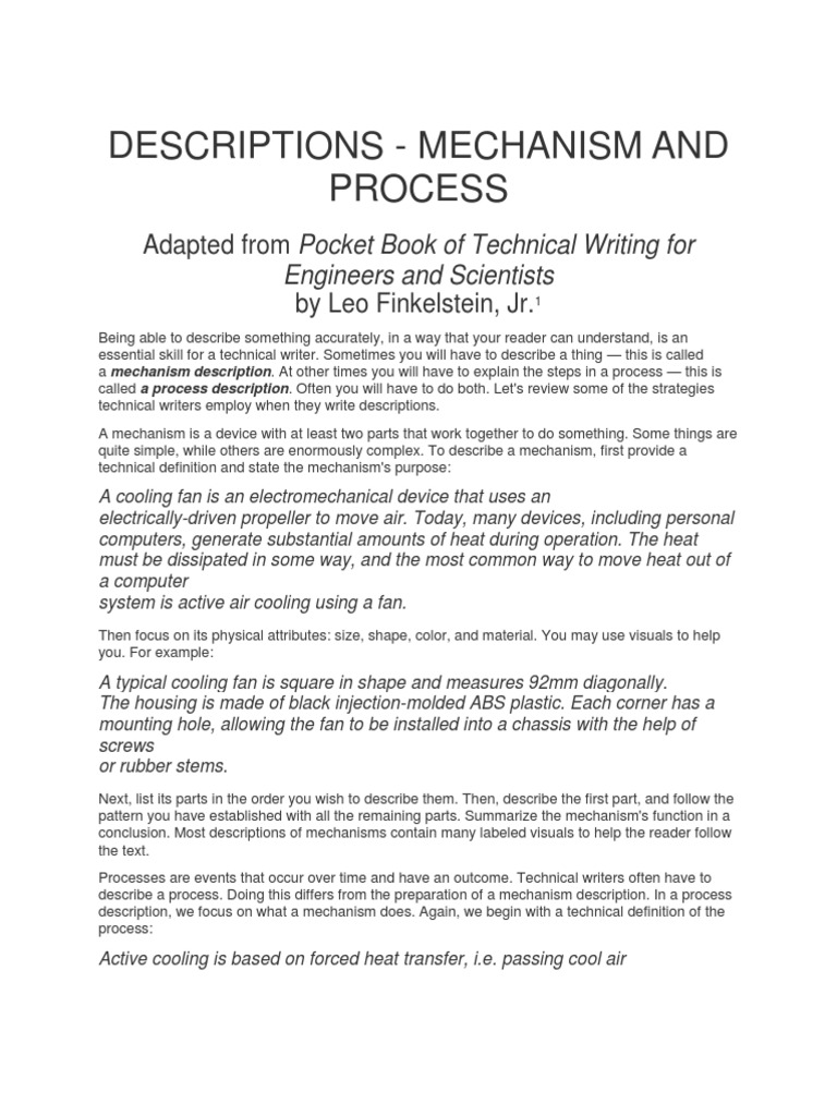 Descriptions - Mechanism and Process: Adapted From by Leo Finkelstein ...