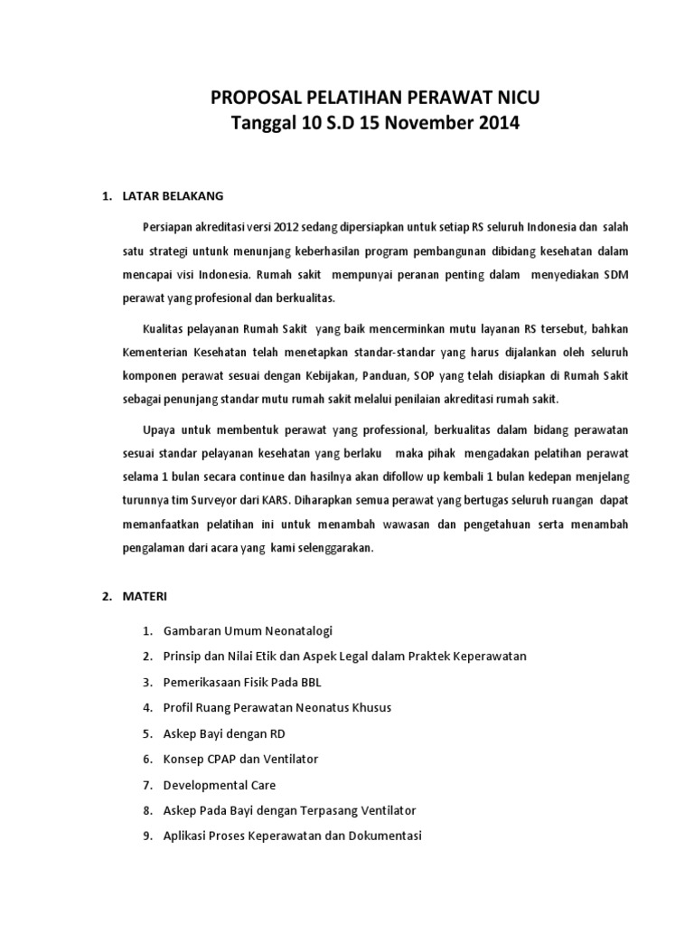 Contoh Proposal Pelatihan Perawat Ruangan | PDF