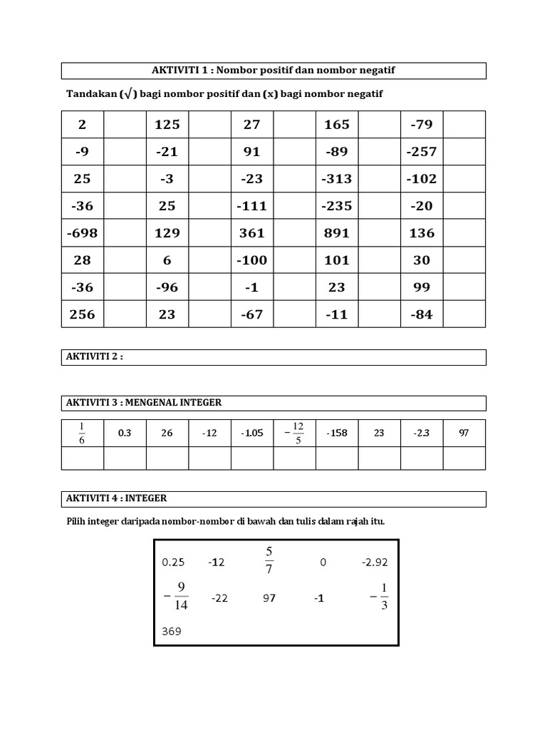 Bahan Math Bab 1 KSSM Nombor Integer | PDF