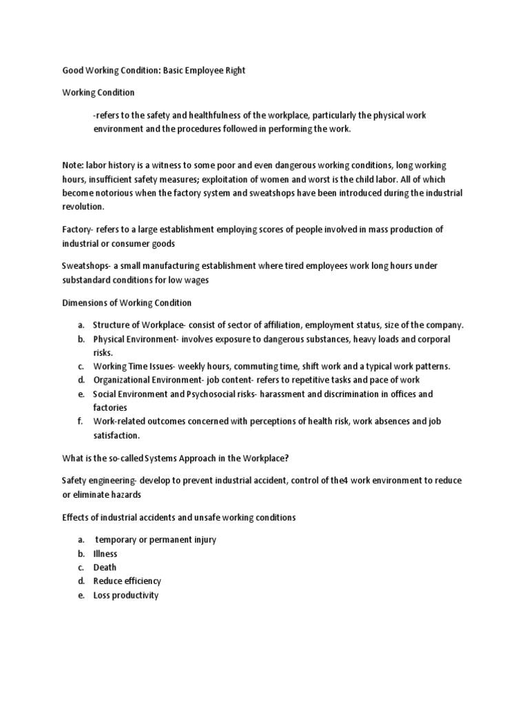 Good Working Condition | PDF | Employee Relations | Employment