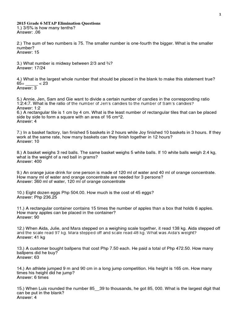 MTAP - Reviewer - GRADE - VI - SET - 1-9 - With - Key - Docx Filename ...