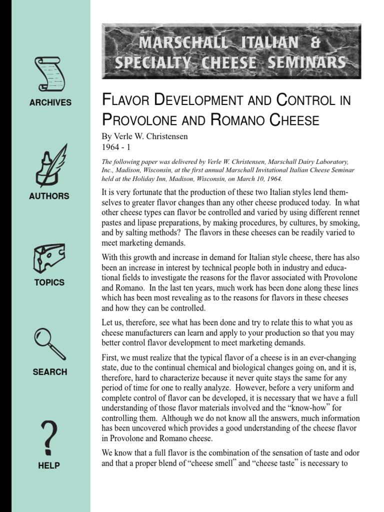 Flavor Control in Provolone & Romano Cheese | PDF | Cheese | Cheesemaking
