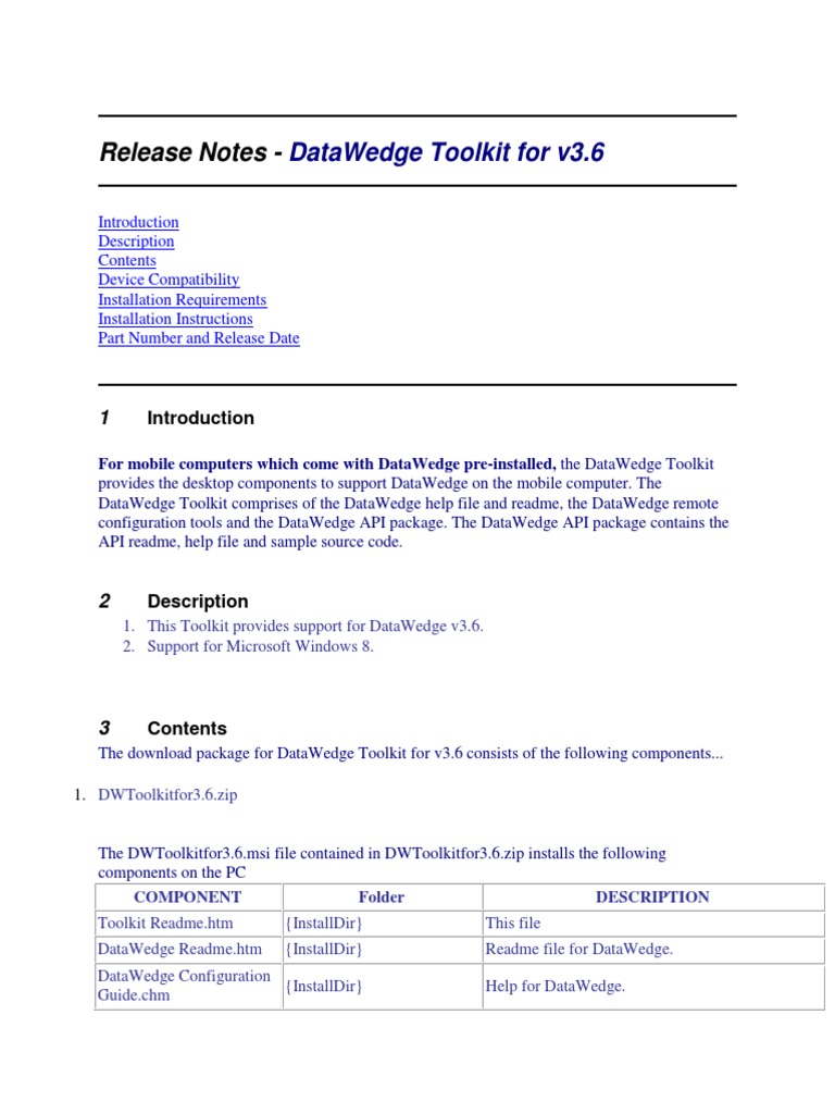 DataWedge Toolkit V 3.6 Release Notes | PDF | Windows 8 | Microsoft Windows