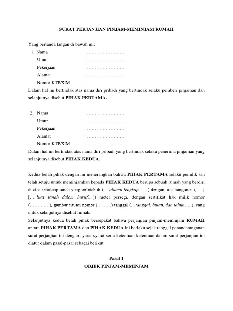 Contoh Perjanjian Pinjam Meminjam - Perumperindo.co.id