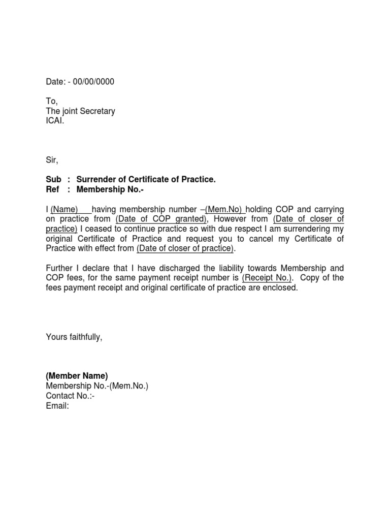 COP Surrender Letter Format | PDF