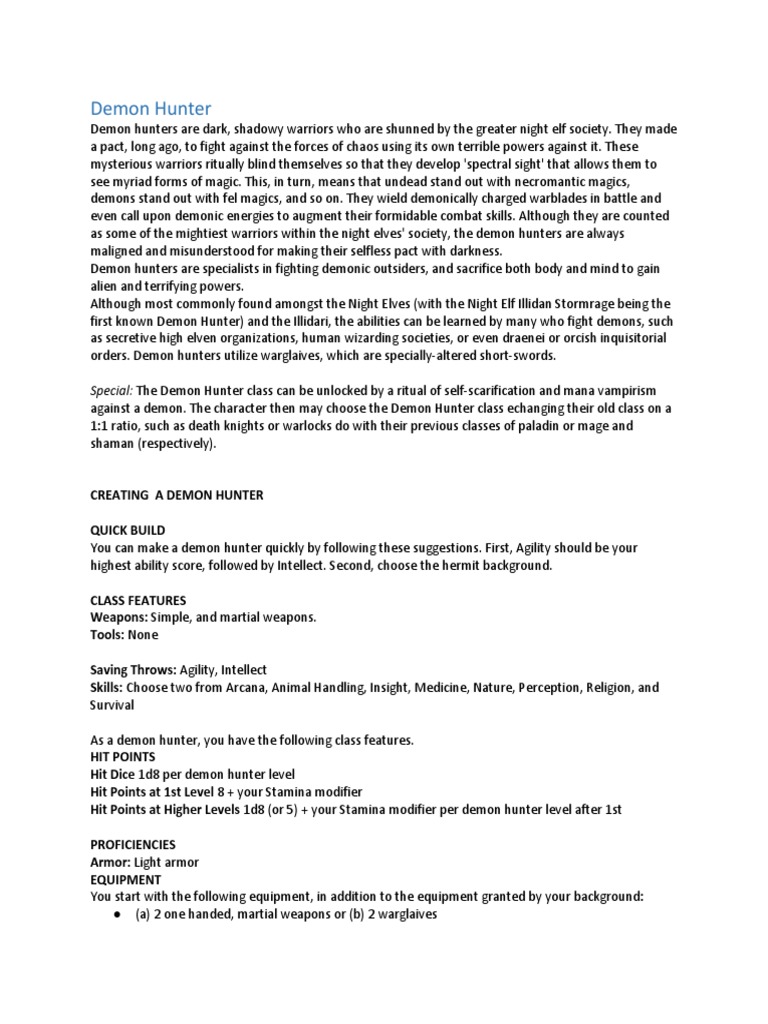 Demon Hunter Class | PDF | Races And Factions Of Warcraft | Fantasy
