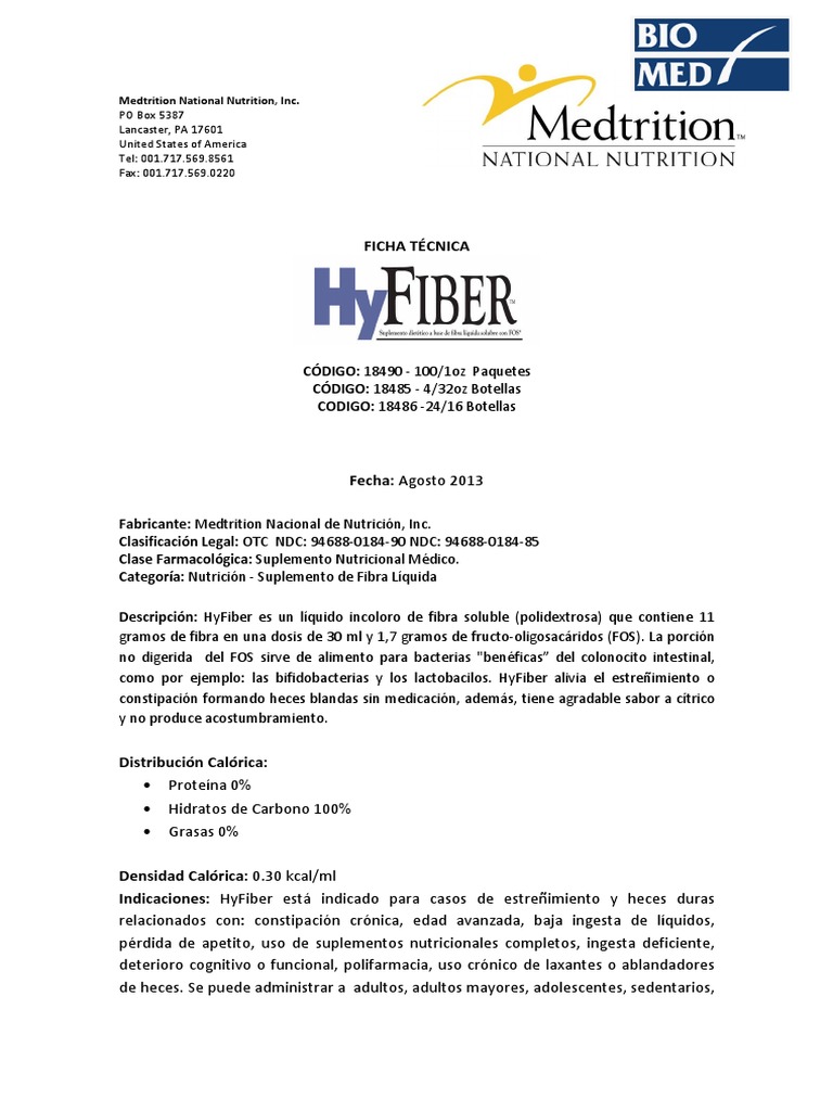 91bd78 Hyfiber | PDF | Fibra dietética | Dieta y nutrición