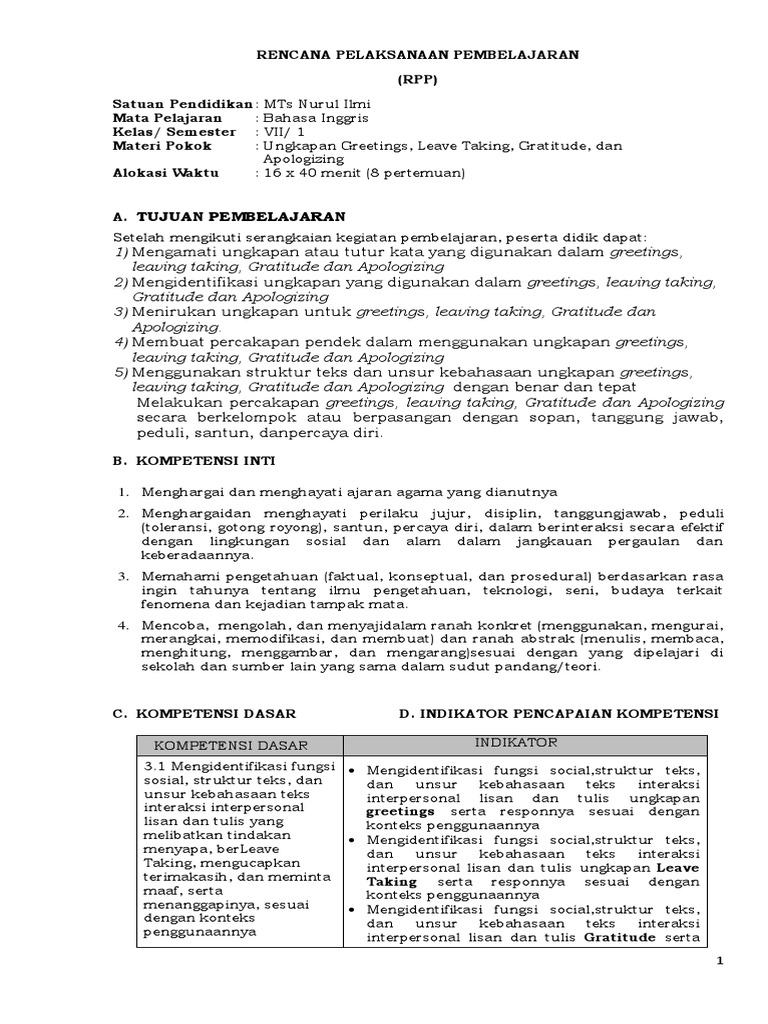 RPP Greeting, Apologizing, Thanking Dan Leave Taking | PDF