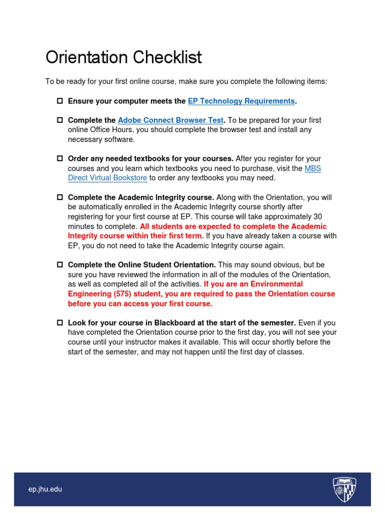 Orientation Checklist | PDF