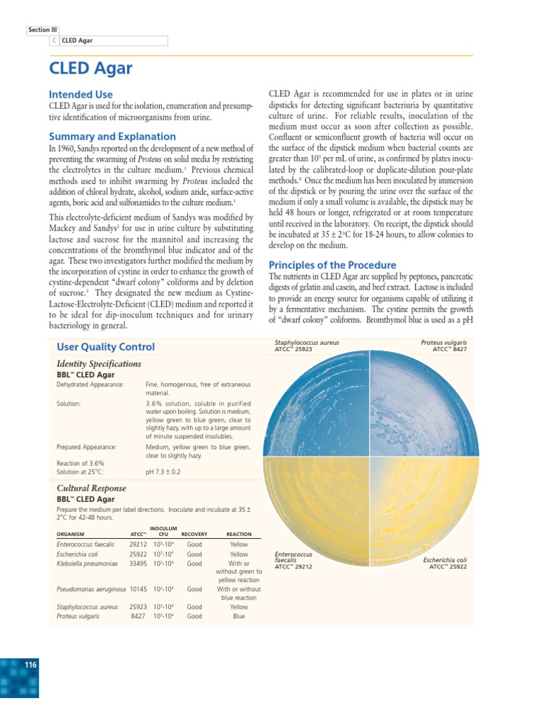 CLED Agar | PDF | Colony Forming Unit | Growth Medium