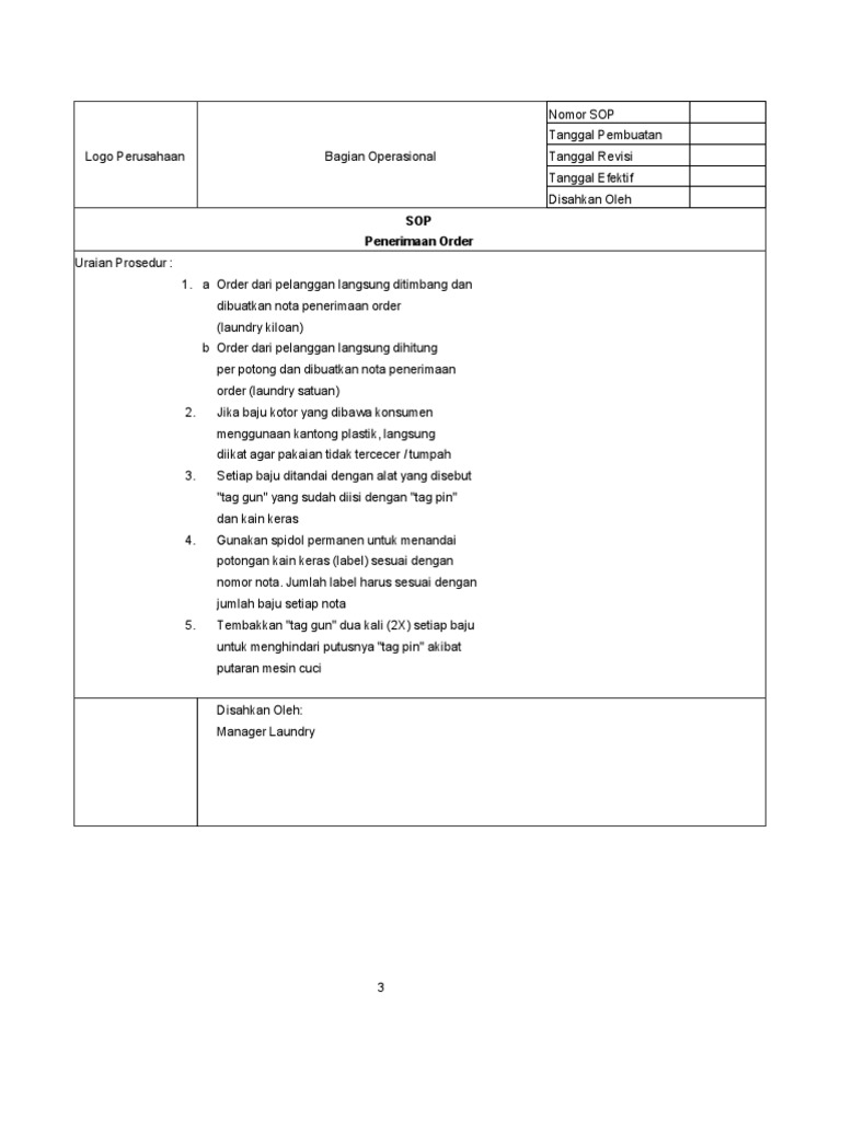 SOP Laundry Bagian 2 PDF | PDF